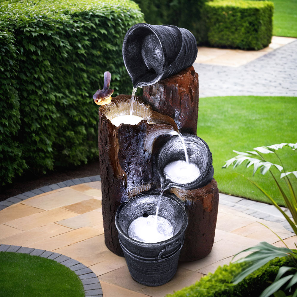 Solar Water Feature with LED Lights 3-Tier Buckets 76cm