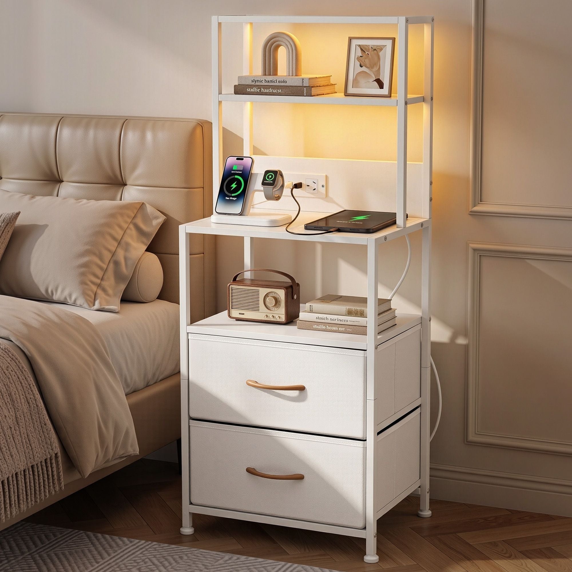 Decrease quantity for Bedside Table Tall Nightstand with Charging ...
