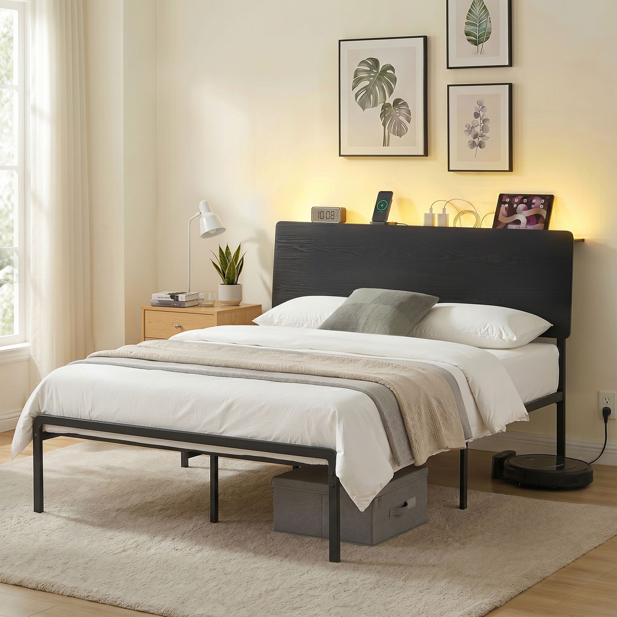 Decrease quantity for Bed Frame Queen Size LED Metal Bed Base with ...