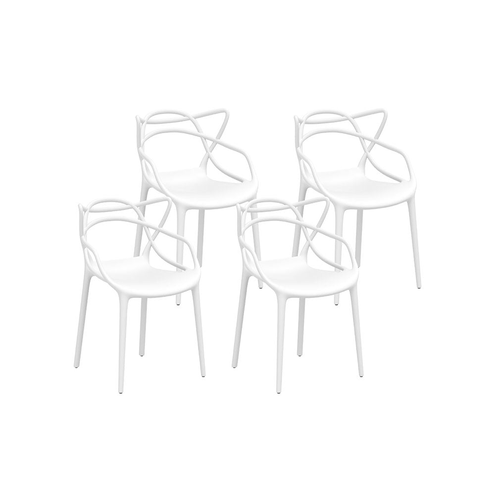 Set of 4 Stackable Outdoor Dining Chairs - White | Water & UV-Resistant